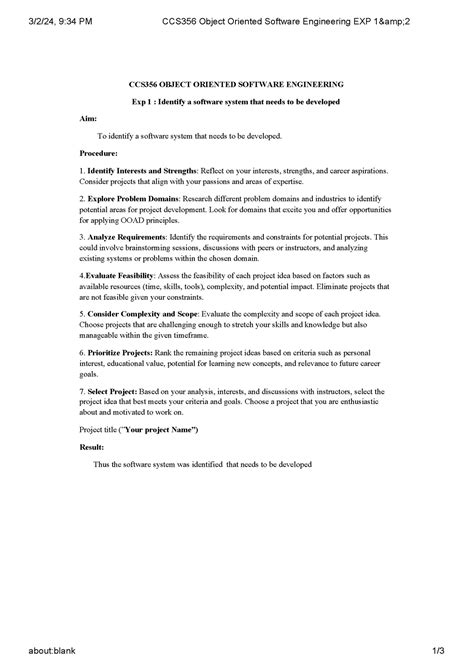 ccs356 object oriented software engineering exp 1 2 procedure