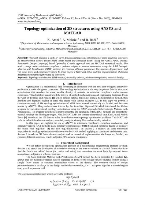 pdf topology optimization of 3d structures using ansys and matlab