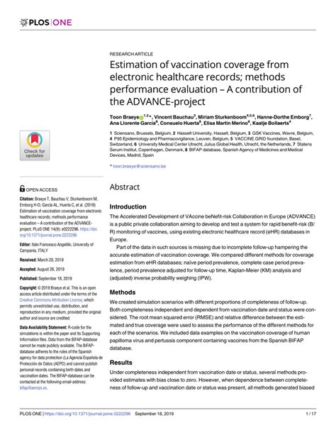 Pdf Estimation Of Vaccination Coverage From Electronic Healthcare