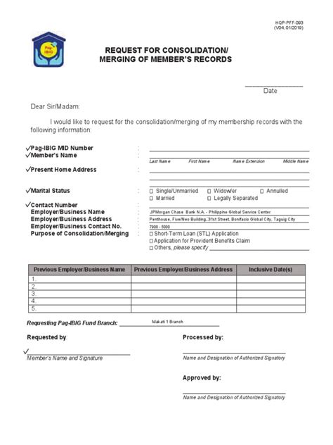Request For Consolidation Merging Of Member Records Pdf Policy Government