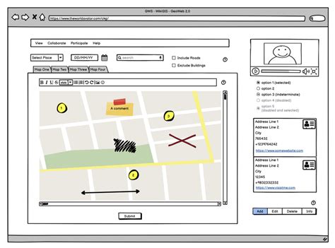 a wireframe for a wikigis user interface it allows the creation of