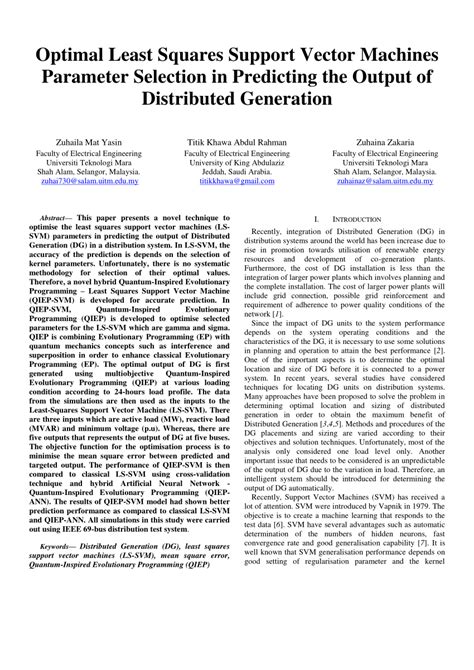 PDF Optimal Least Squares Support Vector Machines Parameter Selection In Predicting The Output