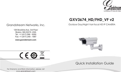 Grandstream Networks Gxv3674 Fhdv2 Ip Camera User Manual