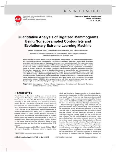 Pdf Quantitative Analysis Of Digitized Mammograms Using Nonsubsampled Contourlets And