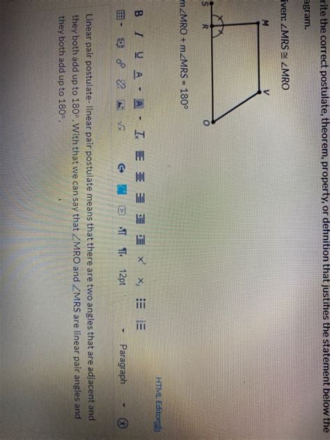 Solved Rite The Correct Postulate Theorem Property Or Chegg