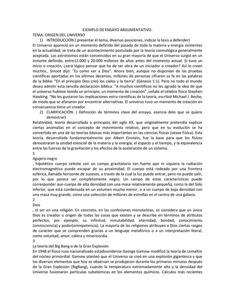 Ejemplo De Ensayo Argumentativo Tema Origen Del Universo Porn Sex
