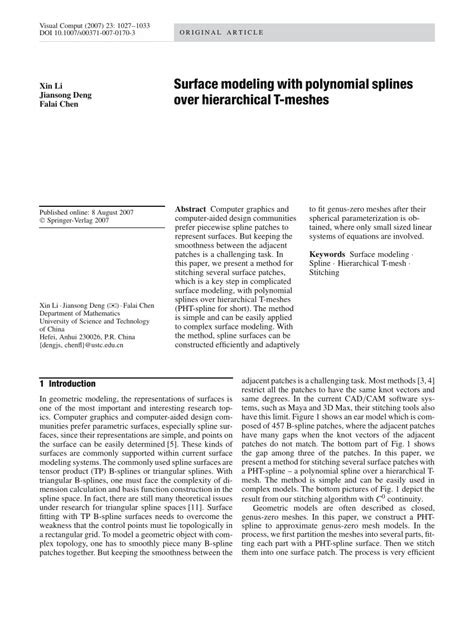 Pdf Surface Modeling With Polynomial Splines Over Hierarchical T Meshes