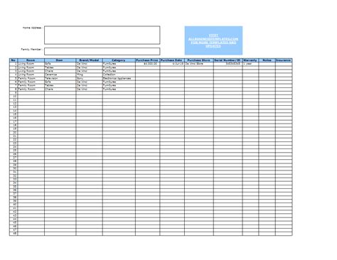 Télécharger Gratuit Home Inventory Excel Template