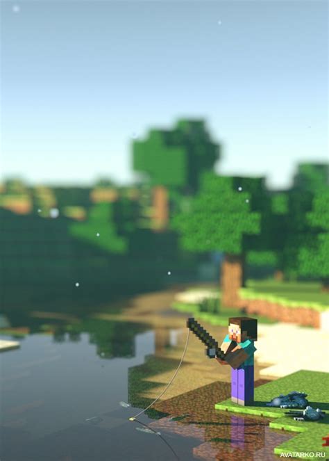 Картинка с рыбачащим игроком в игре Minecraft Аватар с красивым артом из Майнкрафта — Картинки