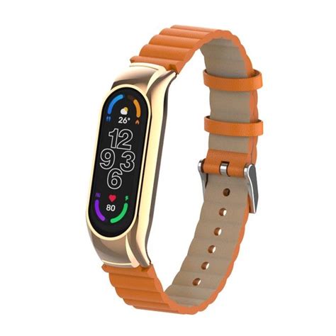 Xiaomi Mi Smart Band Echtleder Armband Metallfassung Knotted Leather Series Orange
