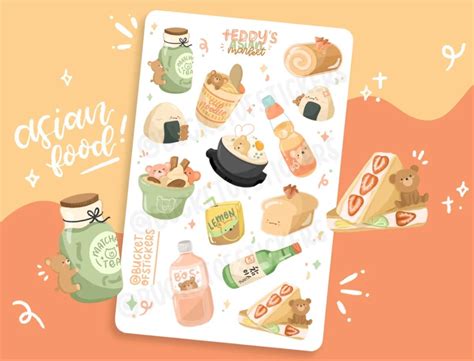 Tasty Asian Snacks Sticker Sheet Printable Stickers Digital Stickers