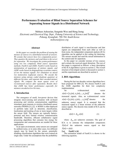 Pdf Performance Evaluation Of Blind Source Separation Schemes For Separating Sensor Signals In