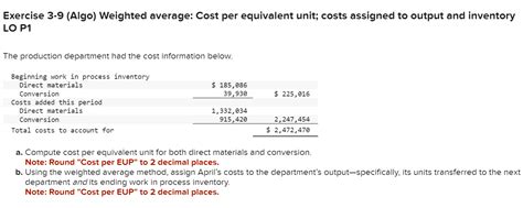Solved Exercise 3 9 Algo Weighted Average Cost Per