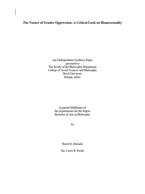 The Nature Of Gender Oppression A Critical Look On Homosexuality