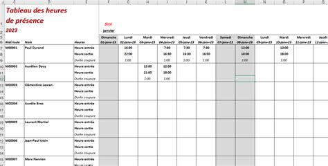 Tableau Excel Heures Présence Employés Gratuit
