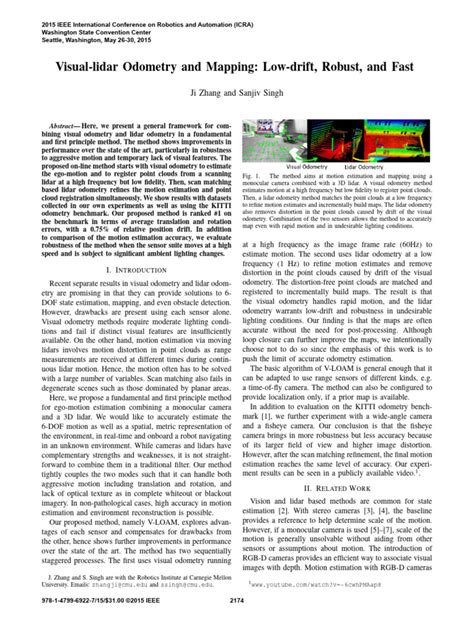 Visual Lidar Odometry And Mapping Low Drift Robust And Fast Pdf