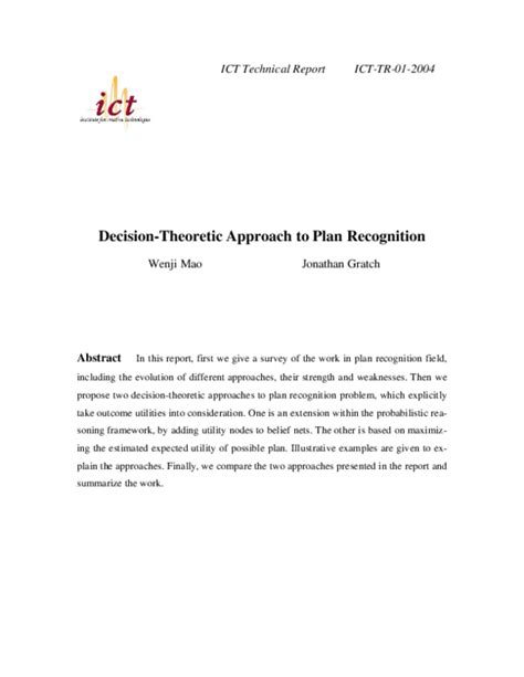 Pdf Decision Theoretic Approaches To Plan Recognition