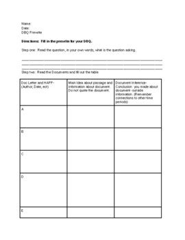 AP US History DBQ Pre Write Set Up By Katie Glavin TPT