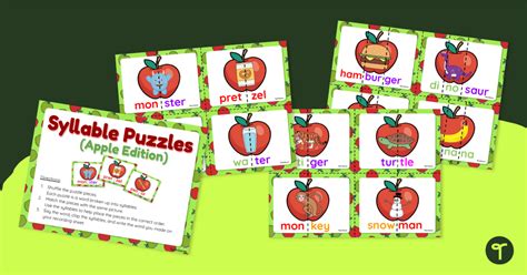 Syllable Puzzles Apple Matching Game Teach Starter