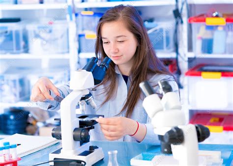Girl Using Microscope Stock Image F017 2338 Science Photo Library