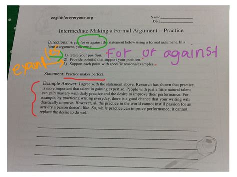 Formal Argument Practice English Showme