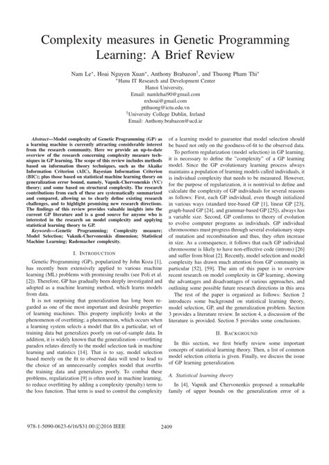 PDF Complexity Measures In Genetic Programming Learning A Brief Review