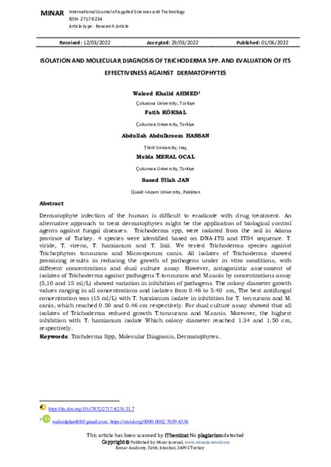 Pdf Isolation And Molecular Diagnosis Of Trichoderma Spp And Evaluation Of Its Effectiveness