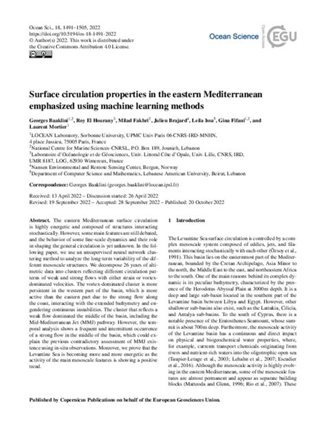 Pdf Surface Circulation Properties In The Eastern Mediterranean