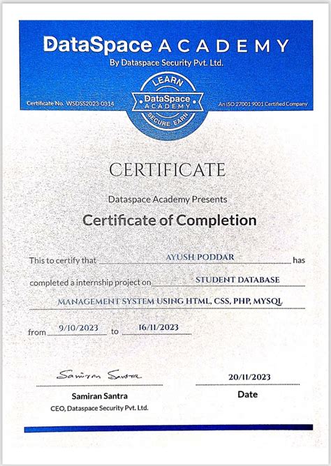 Completed Internship In Dataspace Ayush Poddar