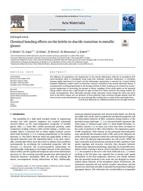 Pdf Chemical Bonding Effects On The Brittle To Ductile Transition In Metallic Glasses