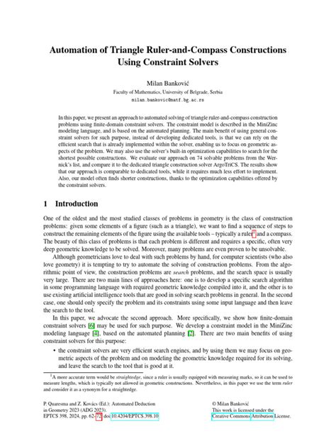 automation of triangle ruler and compass constructions using constraint