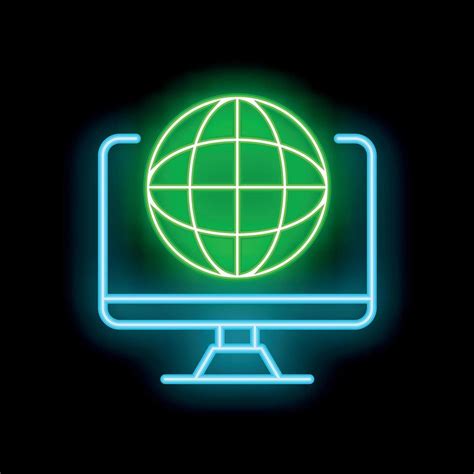 Neon Icon Of Computer Screen Displaying Green Globe For Global