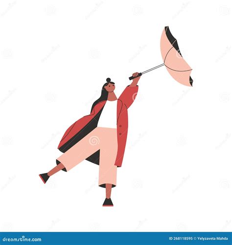 Cartoon Man In Windy Weather Vector Illustration