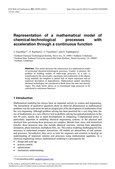 Pdf Representation Of A Mathematical Model Of Chemical Technological Processes With