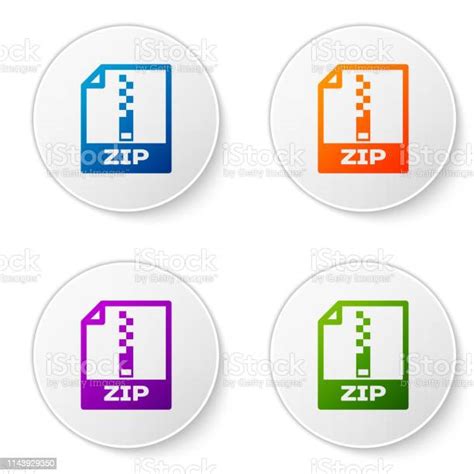 컬러 Zip 파일 문서 아이콘입니다 흰색 배경에 고립 된 지퍼 버튼 아이콘을 다운로드 합니다 Zip 파일 기호입니다 원 버튼에 아이콘을 설정 합니다 벡터 일러스트 0명에