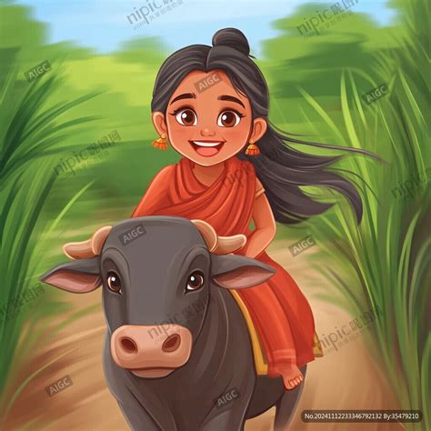 Ai创作图牛形象小女孩 看水牛的小孩 卡通牛女孩 少年与水牛 农家小女孩卡通 牛背上的男孩 小孩放牛插画 牛背上的小男孩 牧童与水牛 少年放牛