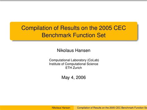 pdf compilation of results on the 2005 cec benchmark function set