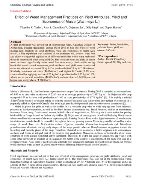 Pdf Effect Of Weed Management Practices On Yield Attributes Yield