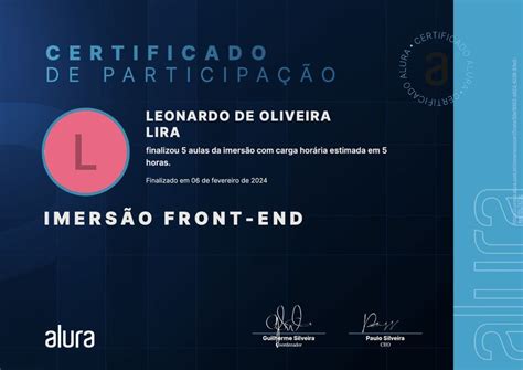 Leonardo Lira 👨🏾‍💻 No Linkedin Alura Javascript Html Css