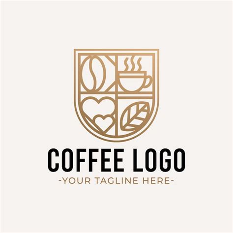 골드 라인 아트 커피 로고 프리미엄 벡터