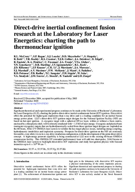 Pdf Direct Drive Inertial Confinement Fusion Research At The Laboratory For Laser Energetics