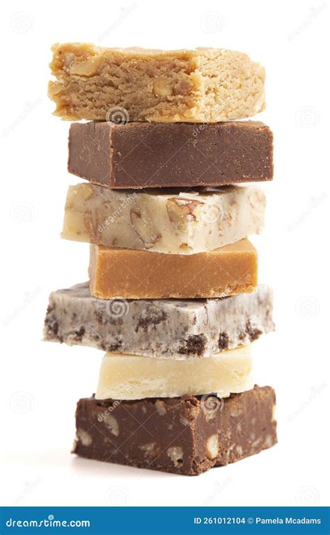 Stack Of Six Different Types Of Fudge On A White Background Stock Photo Image Of British