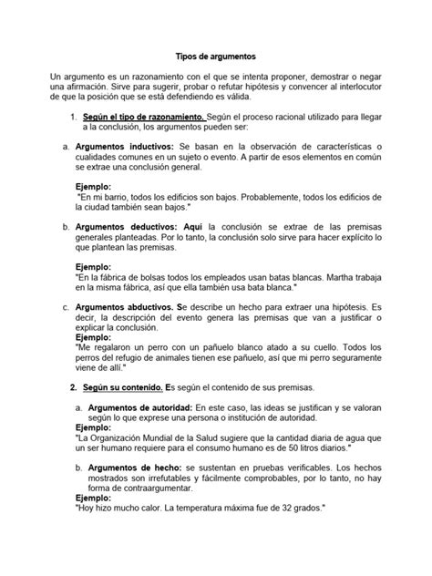 Tipos De Argumentos 1 Pdf Argumento Razón