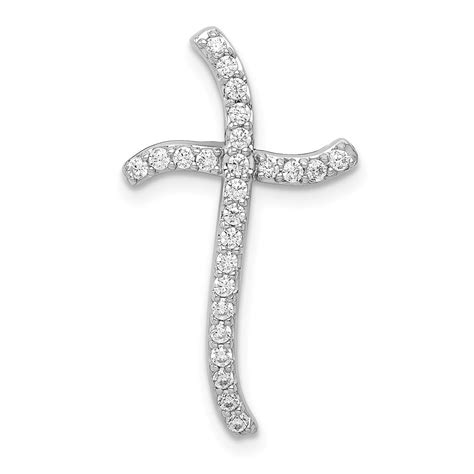 14k White Gold 14ct Real Diamond Cross Chain Slide Pm5029 025 Wa