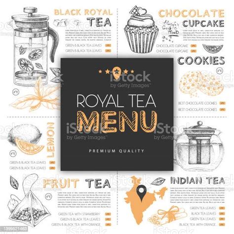 손으로 그리는 차 요소가있는 레스토랑 로얄 티 메뉴 디자인 벡터 일러스트 레이 션 녹차에 대한 스톡 벡터 아트 및 기타 이미지 녹차 계피 고풍스런 Istock