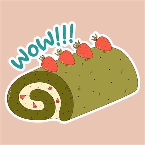 Pegatina De Comida Tradicional Japonesa Rollo De Pastel Matcha Asiático