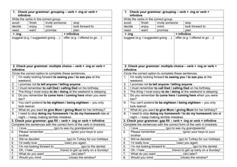 Verb Ing Vs Infinitive Grammar Worksheet