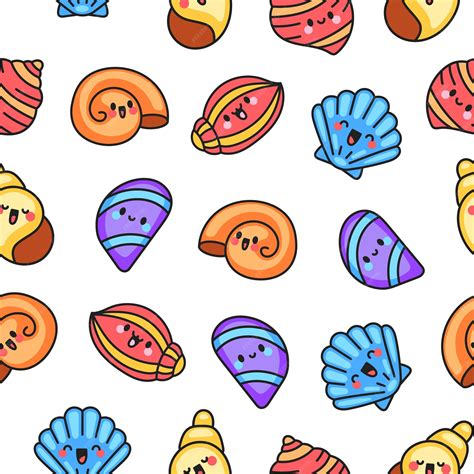Premium Vector Cute Kawaii Sea Shell Seamless Pattern