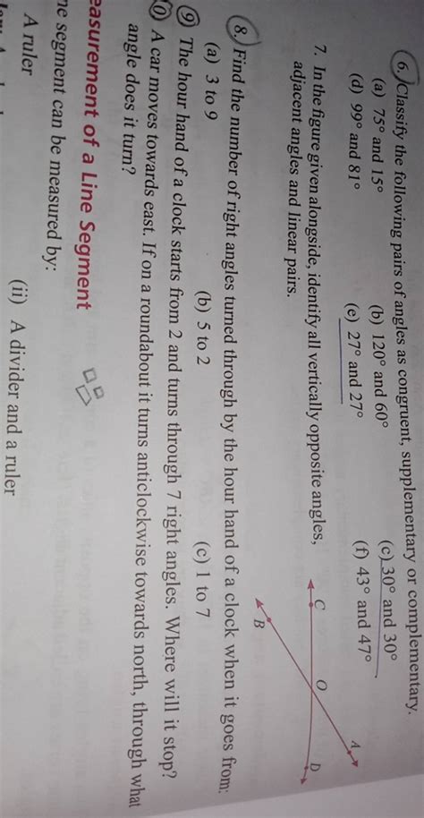 6 Classify The Following Pairs Of Angles As Congruent Supplementary Or