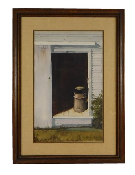 Lot Earle Mitchell 20th C Watercolor Depicts Milk Can In Doorway Signed Ll Framed And